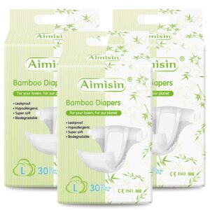 aimisin viscose from bamboo disposable baby diapers, size 3 (19-30 lbs) - 90 count, hypoallergenic for sensitive skin, natural soft disposable nappies for infant