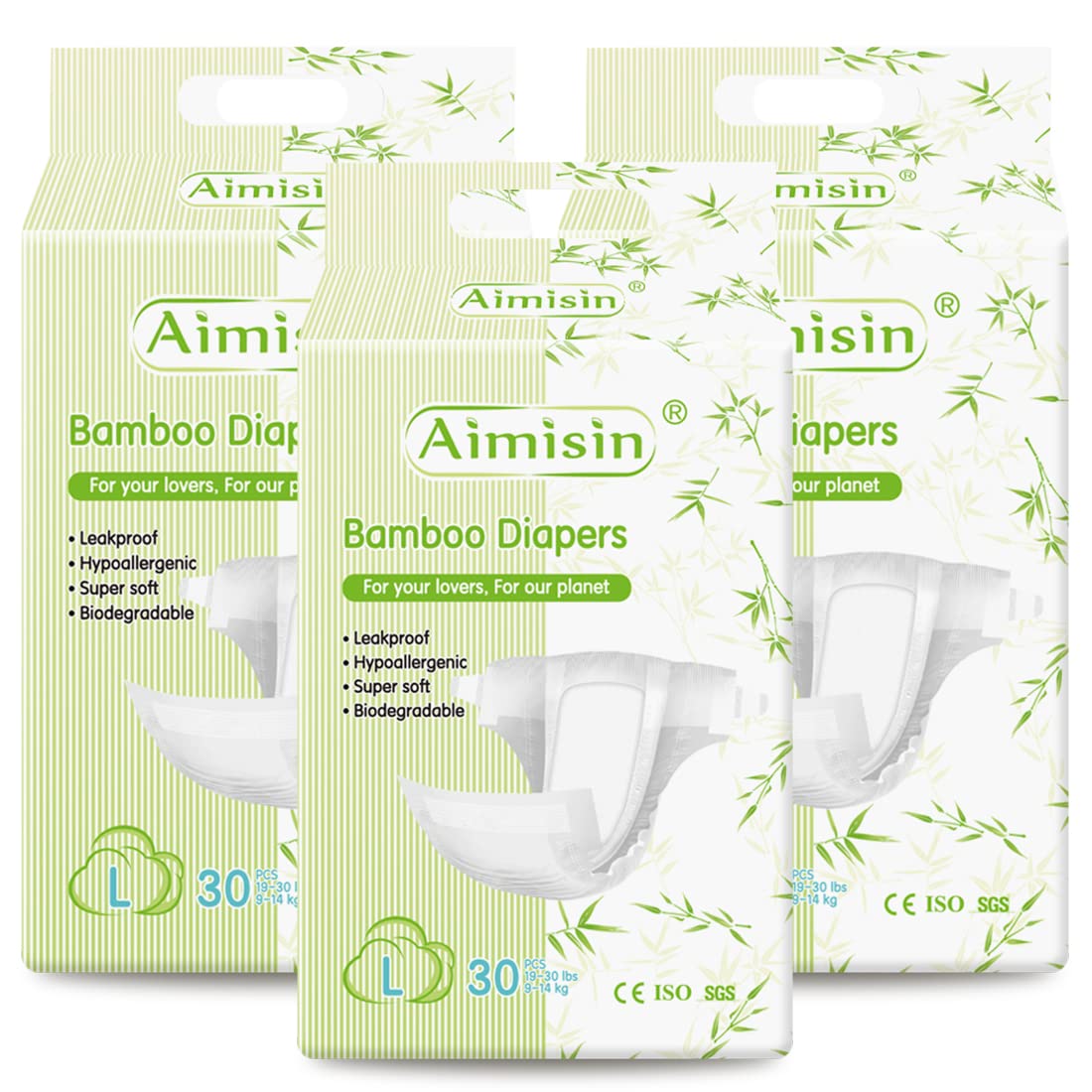 Aimisin Viscose from Bamboo Disposable Baby Diapers, Size 3 (19-30 Lbs) - 90 Count, Hypoallergenic for Sensitive Skin, Natural Soft Disposable Nappies for Infant