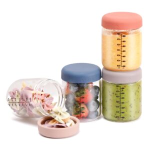 haakaa baby food storage containers, glass baby food storage jars with silicone lid, baby food freezer storage, 7oz baby food containers, freezer safe microwave safe. [4 pack]