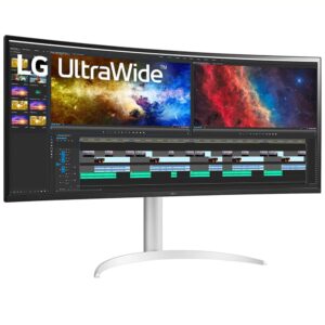 LG 38WP85C-W 38 inch Curved 21:9 UltraWide QHD 3840x1600 PC Monitor Bundle with 2X 6FT Universal 4K HDMI 2.0 Cable, Universal Screen Cleaner and 6-Outlet Surge Adapter