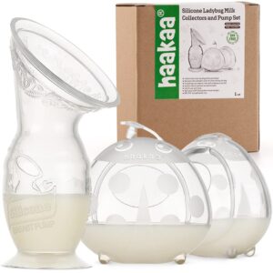 haakaa silicone breast pump 100ml with suction base & ladybugs silicone breast shell 75ml combo,silicone breast milk catcher,silicone breast milk collector & nipple therapy,must have for breastfeeding