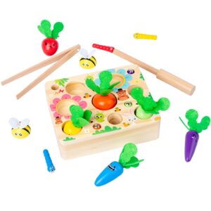 DuLaSeed Montessori Toys, 17 Packs Carrot Harvest Game Wooden Shape Size Sorting Puzzles Toys for Birthday Gift,Learning Educational Toys for Toddlers Baby Preschool 3+ Years Old Girls Boys