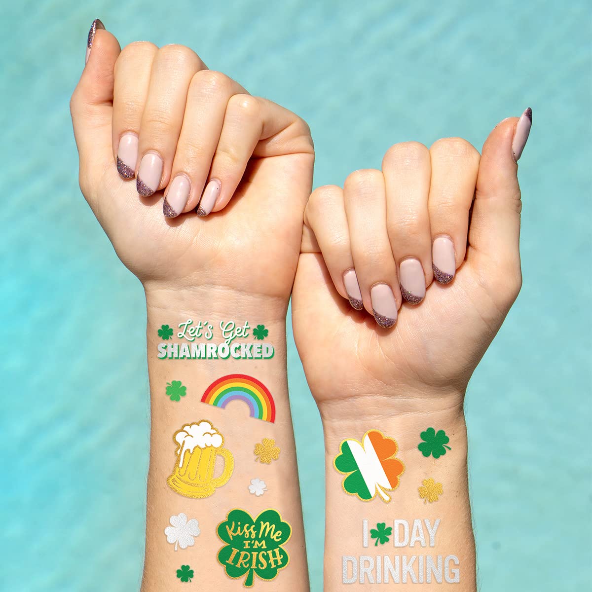 xo, Fetti St Patricks Day Temporary Tattoos - 54 Glitter Styles | Shamrock Supplies, Kiss Me I'm Irish Party, St Patty's Day, Leprechauns Arts and Crafts