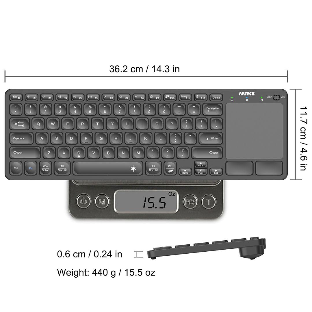 Arteck Universal Backlit 7-Colors Bluetooth Touch TV Keyboard with Easy Media Control and Build-in Touchpad for TV-Connected Computer, Smart TV, Desktop, Laptop, iPad, Surface, Tablet, HTPC