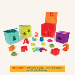 Battat – Sorting & Stacking Boxes – Nesting Toddler Play Cubes – Color-Coded Dexterity Keys – Numbers, Letters & Shapes – 2 Years + – Lock & Learn Activity Cubes