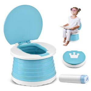 portable potty for toddler travel foldable potty seat for toddler training toilet for kids boys girls car potty on the go potty travel potty chair for camping park indoor/outdoor (blue)