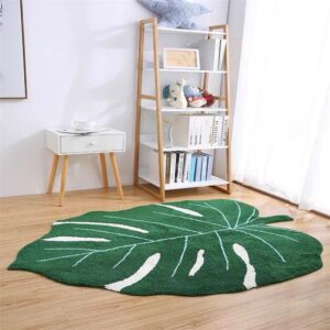 poowe monstera non slip bath mat or kitchen tufted rug | plant leaf shaped kids pets floor mat carpet 17.7"×29.5"