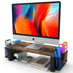 westree monitor stand riser with storage, desktop computer monitor stand, multi-purpose desk organizer shelf for laptop computer pc