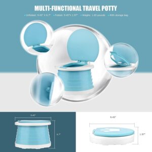 Portable Potty for Toddler Travel Foldable Potty Seat for Toddler Training Toilet for Kids Boys Girls Car Potty On The Go Potty Travel Potty Chair for Camping Park Indoor/Outdoor (Blue)