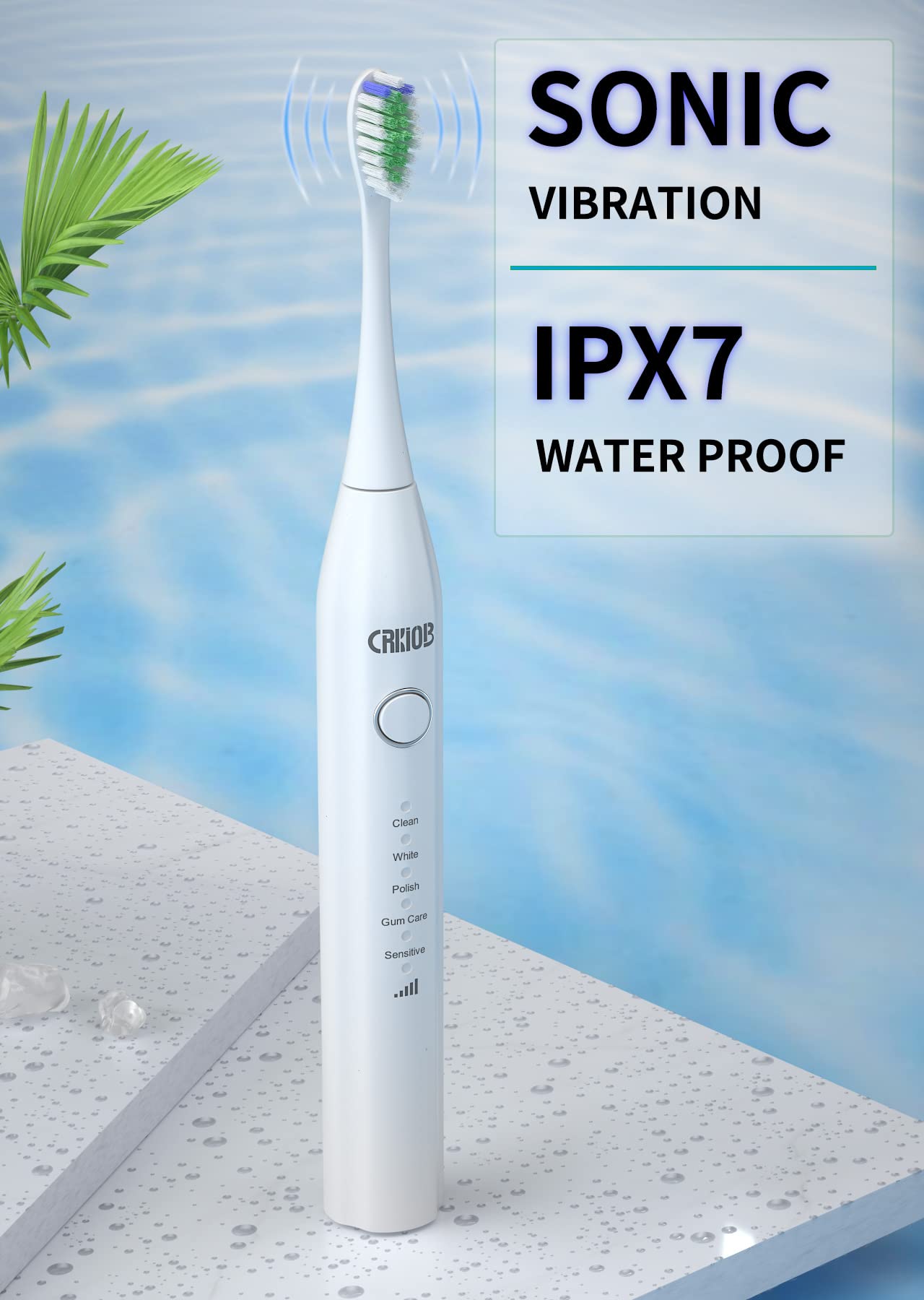 CRKIOB Electric Toothbrush with 10 Brush Heads for Adults and Kids,5 Modes,3 Speeds/Mode,2 Minutes Built in Smart Timer,Sonic Toothbrush,Kids toothbrushes(White)