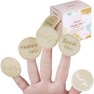 thank you stickers - 500 kraft gold foil labels with 5 unique designs, 1.5 inch adhesive sticker roll in convenient gift box for small business, decoration for all occasion and all purpose (kraft)