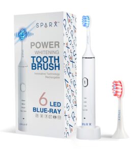 sparx electric toothbrush for teeth whitening, gum care, & polishing, light therapy technology for whiter teeth & healthy gums, rechargeable [white]