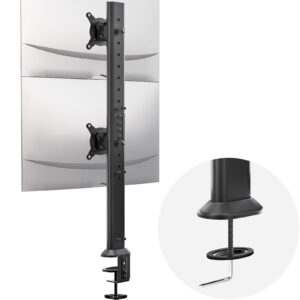 hemudu dual monitor articulating desk mount arm stand - vertical stack screen supports two 13 to 34 inch computer monitors with c clamp