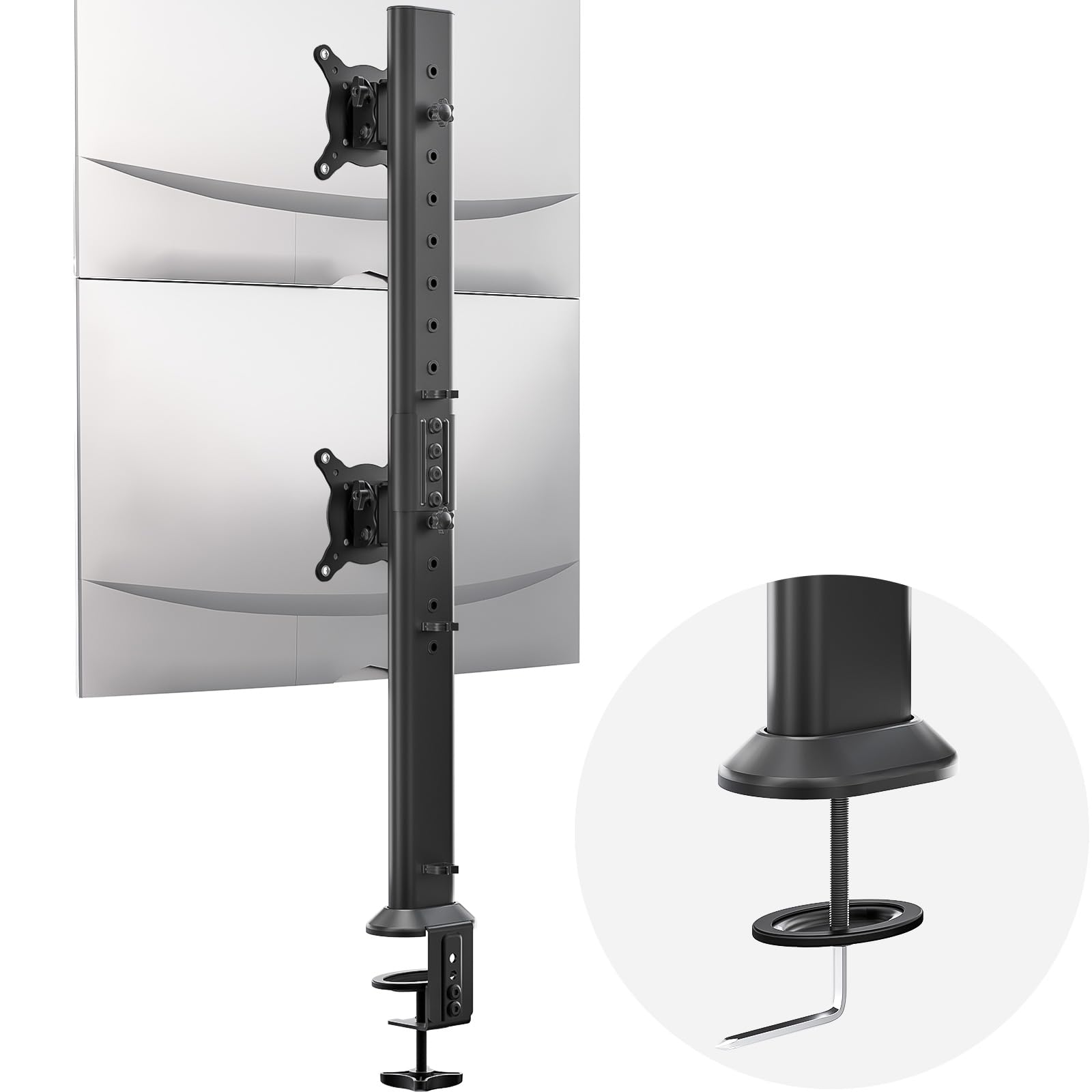 HEMUDU Dual Monitor Articulating Desk Mount Arm Stand - Vertical Stack Screen Supports Two 13 to 34 Inch Computer Monitors with C Clamp