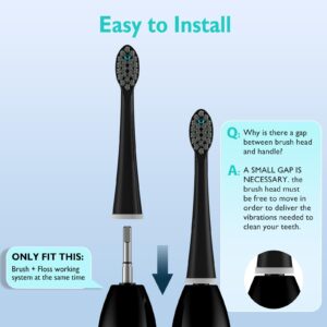 Replacement Brush Heads for Waterpick Sonic Fusion 2.0 Flossing Toothbrush with Cover, Compact, 3 Count Black, Soft Bristles