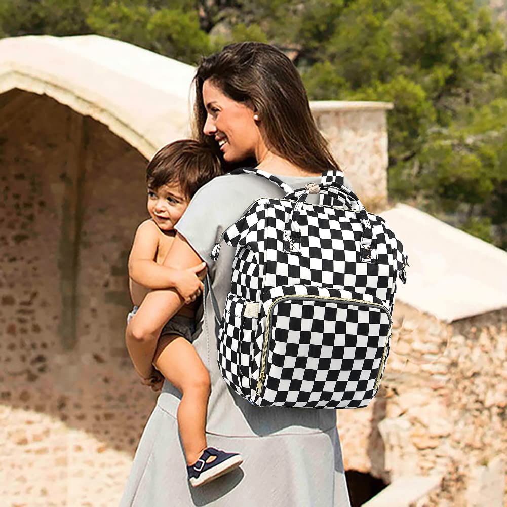 Limhoo Diaper Bag Backpack for Mom & Dad, Multifunction Waterproof Baby Changing Bags, Large Nappy Bag Backpack (Checkered)