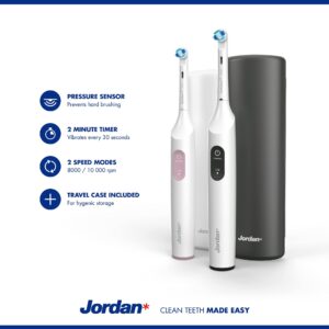 Jordan ® | Clean Smile Electric Toothbrush for Adults + Green Clean Electric Toothbrush sustainable refills x 4 units | Quick Charge, Long-Lasting Battery, Pressure Sensor, 2 Speed Modes | Black Color