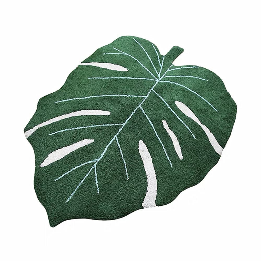 Poowe Monstera Non Slip Bath Mat or Kitchen Tufted Rug | Plant Leaf Shaped Kids Pets Floor Mat Carpet 17.7"×29.5"