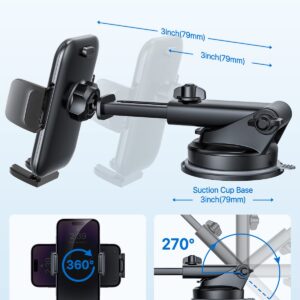 【Big Phones & Thick Case Friendly】 Universal Dashboard Phone Holder for Car, Cell Phone Holder for Car with Air Vent Clip Hands Free Clamp Cradle fit for All Smartphone iPhone Series