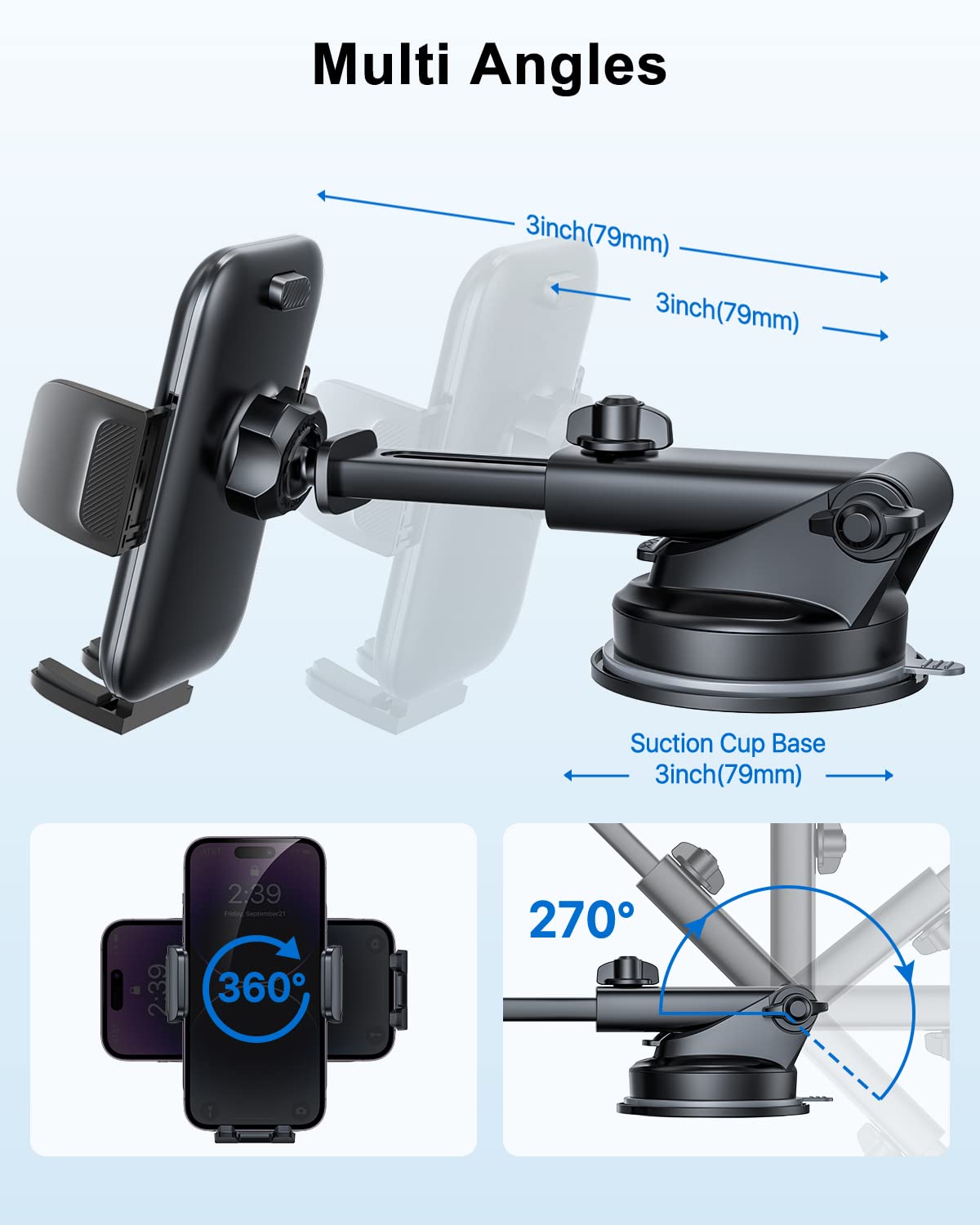 【Big Phones & Thick Case Friendly】 Universal Dashboard Phone Holder for Car, Cell Phone Holder for Car with Air Vent Clip Hands Free Clamp Cradle fit for All Smartphone iPhone Series