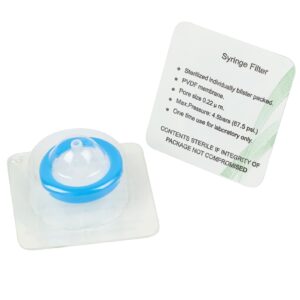 sterile syringe filters pvdf 25 mm diameter 0.22 um pore size individually packaged 15/pk