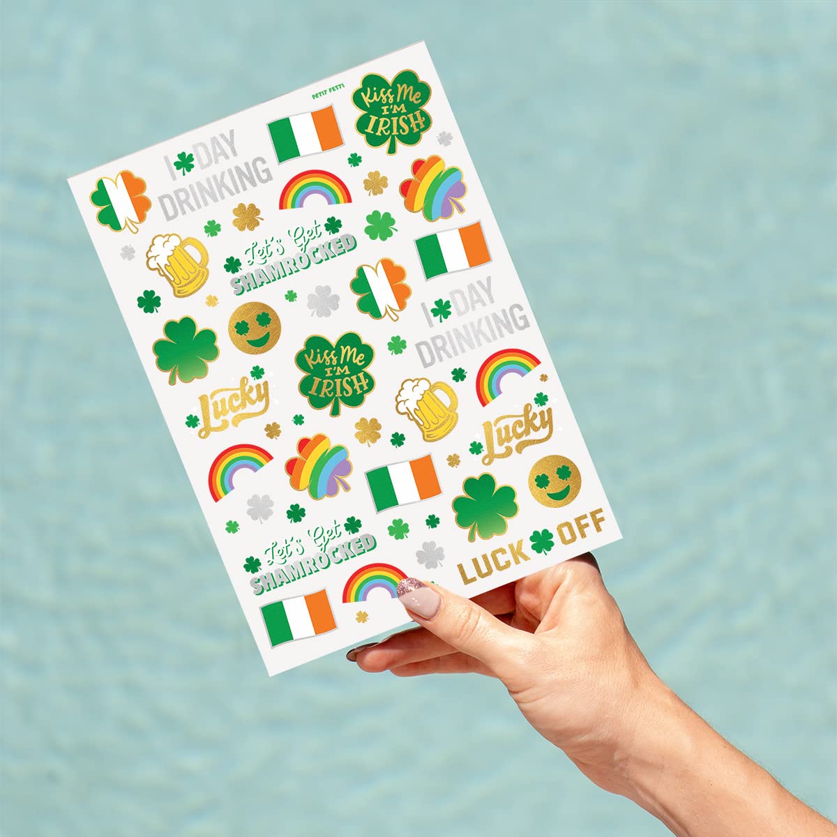 xo, Fetti St Patricks Day Temporary Tattoos - 54 Glitter Styles | Shamrock Supplies, Kiss Me I'm Irish Party, St Patty's Day, Leprechauns Arts and Crafts