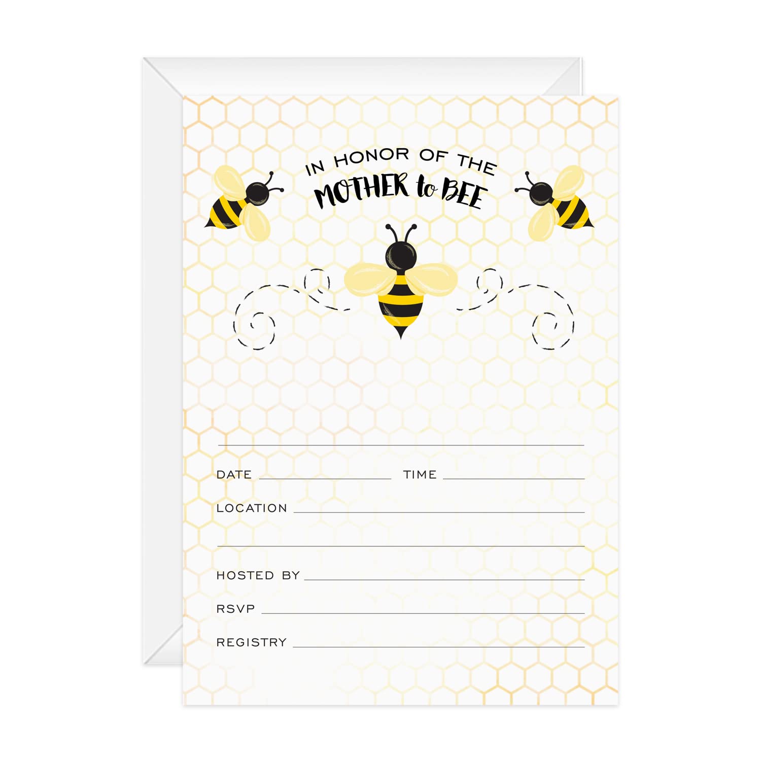 Sweet As Can Bee Baby Shower Invites / 25 Double Sided Cards With White Envelopes / 5" x 7" Honeybee Invitations/Fill In Gender Neutral Cards