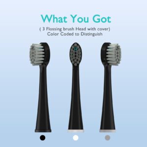 Replacement Brush Heads for Waterpick Sonic Fusion 2.0 Flossing Toothbrush with Cover, Compact, 3 Count Black, Soft Bristles