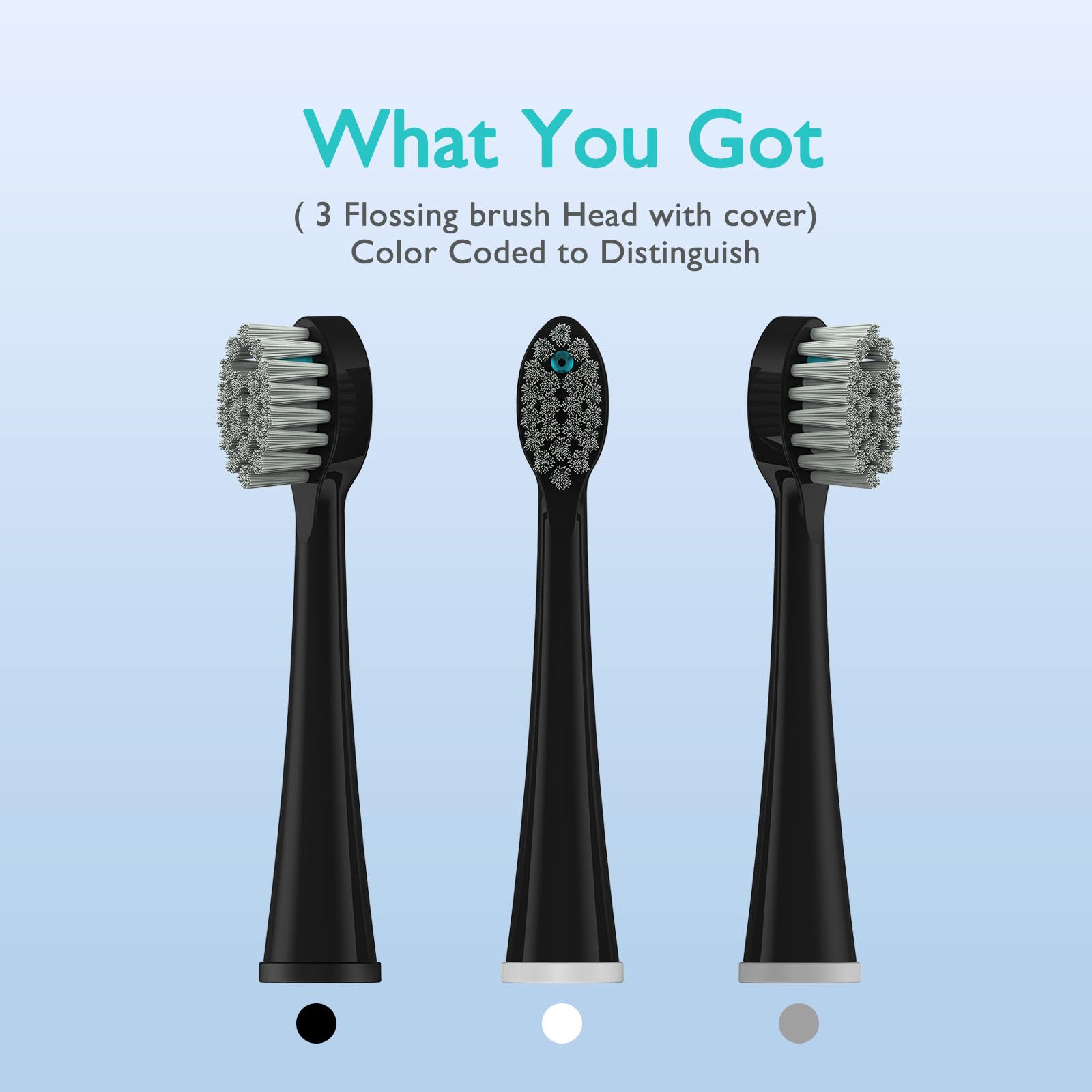 Replacement Brush Heads for Waterpick Sonic Fusion 2.0 Flossing Toothbrush with Cover, Compact, 3 Count Black, Soft Bristles