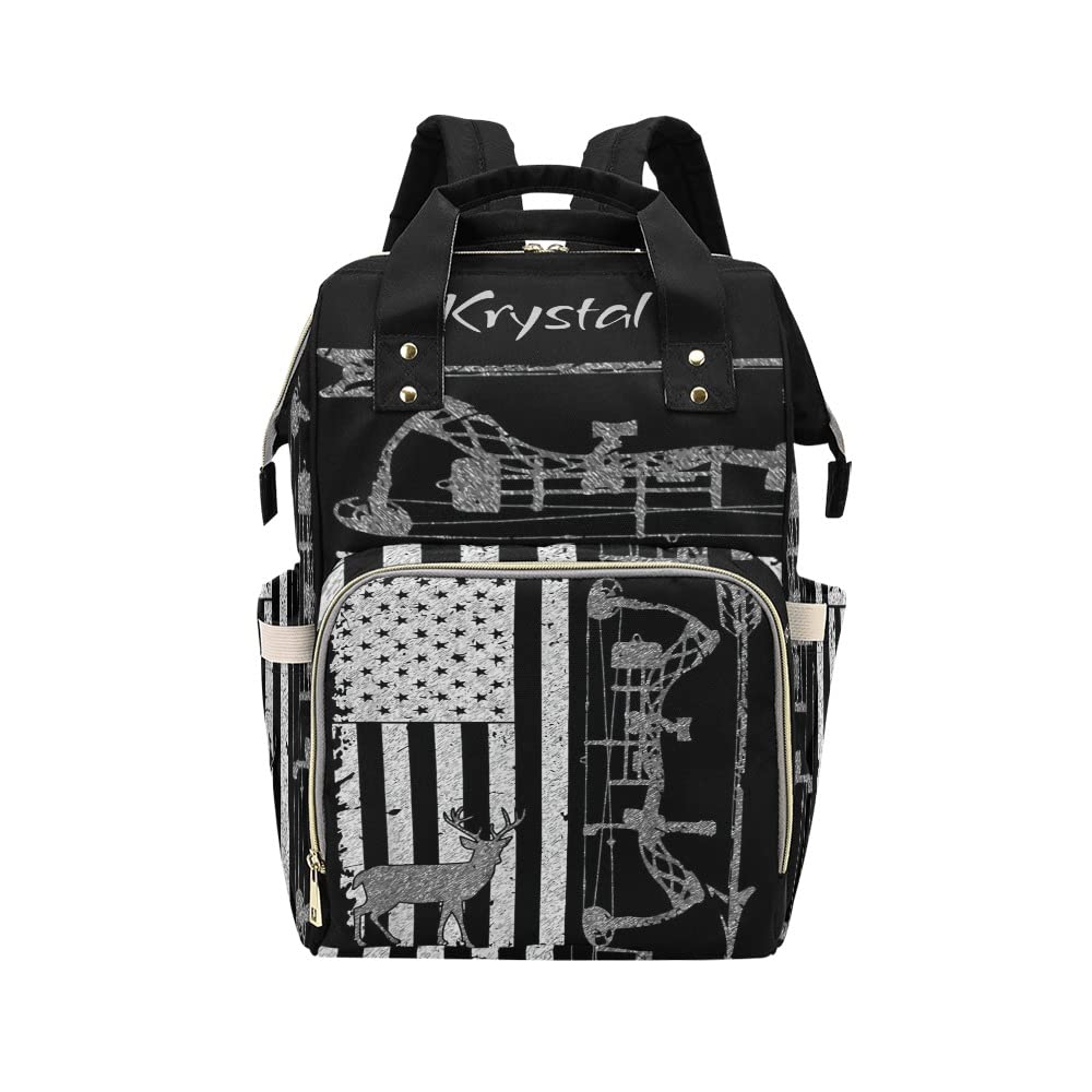 Deer American Flag Camo Arrow Black Diaper Bags with Name Waterproof Mummy Backpack Nappy Nursing Baby Bags Gifts Tote Bag for Women