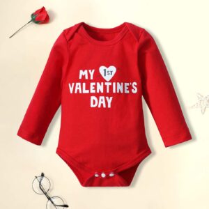 WIQI My First Valentine's Day Outfit Infant Baby Boy Spring Clothes Long Sleeve Romper and Love Heart Pants For 9-12 Months Baby Boys