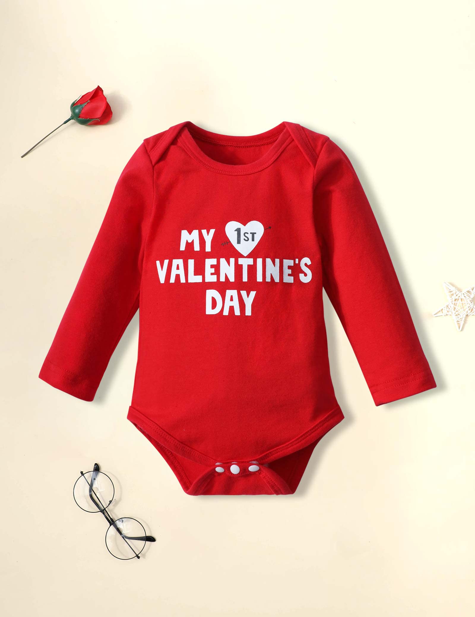 WIQI My First Valentine's Day Outfit Infant Baby Boy Spring Clothes Long Sleeve Romper and Love Heart Pants For 9-12 Months Baby Boys