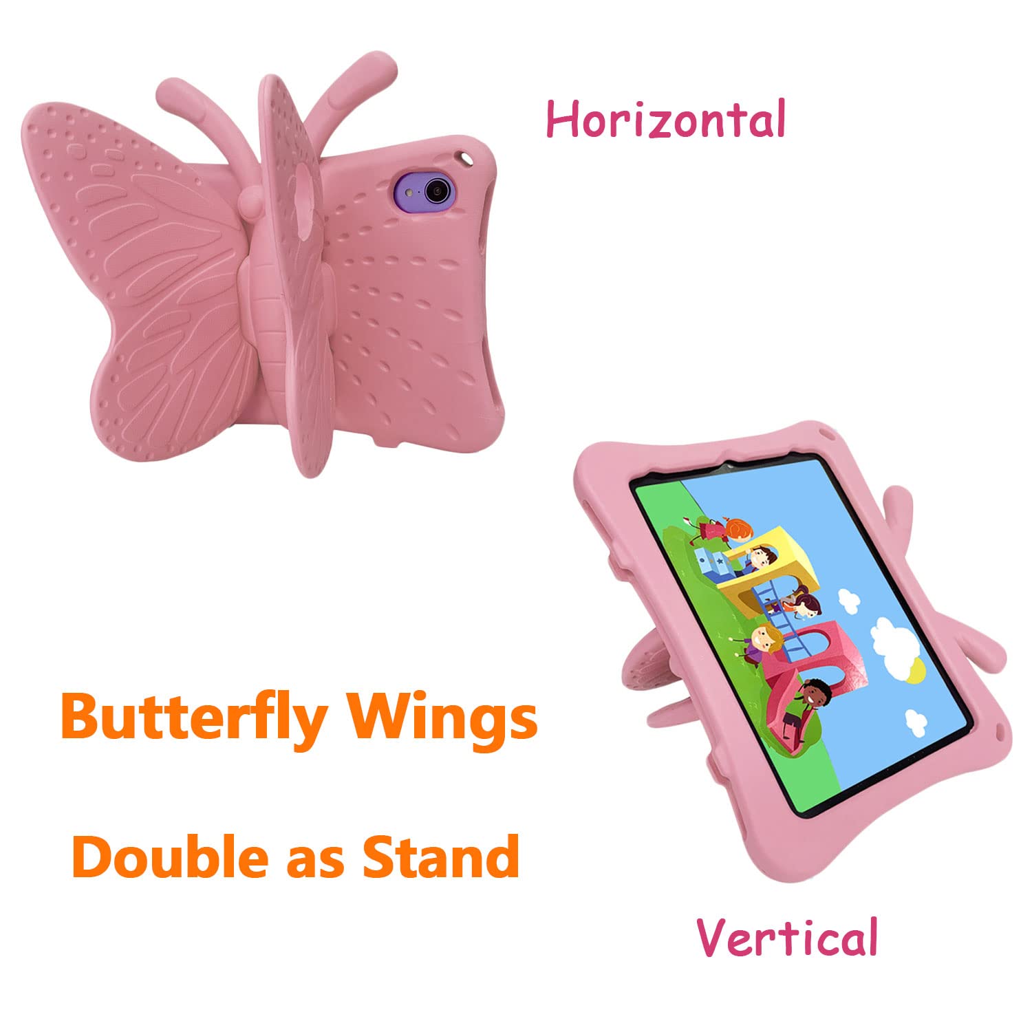 Tading Case for iPad Mini 7 A17 Pro Mini 6 8.3 Inch iPad Mini Case for Kids, Cute Butterfly Shockproof EVA Foam Stand Cover for iPad Mini (6th 7th Generation) 8.3" Tablet for Girls - Pink