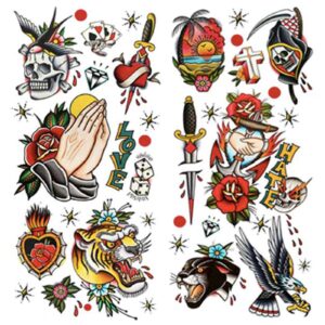 pusnmi 120×260mm classic temporary tattoo sailor jerry temporary tattoos for women men cool skull tattoo for arm leg face lasting mix style body art tattoos for halloween club