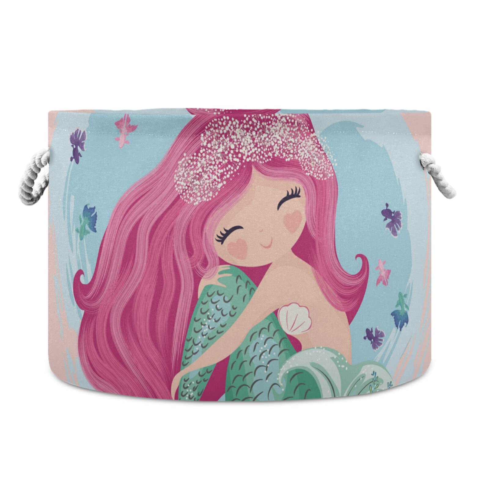 ALAZA Cute Mermaid Fish Seashell Pink Storage Basket Gift Baskets Large Collapsible Laundry Hamper with Handle, 20x20x14 in Multi B06D20005