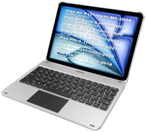 arteck ipad air 2024 11-inch/air 10.9-inch/pro 2022 keyboard case with trackpad, bluetooth keyboard with folio full protection case and touchpad for apple ipad air 2024 11inch with swivel rotating