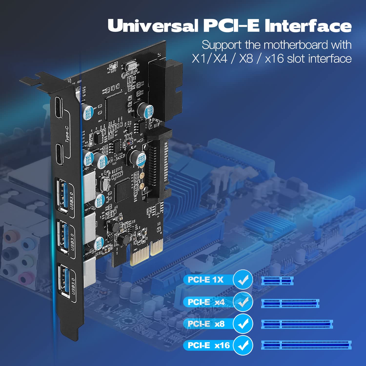 PCI-E x 1 to USB Expansion Card, USB 3.0 5Gpbs(3 x USB A - 2 x USB C - 1 x Internal 19-Pin Header) - USB PCI Express Card, PCIE Motherboard Card for PC Desktop, Support Windows Mac OS Linux