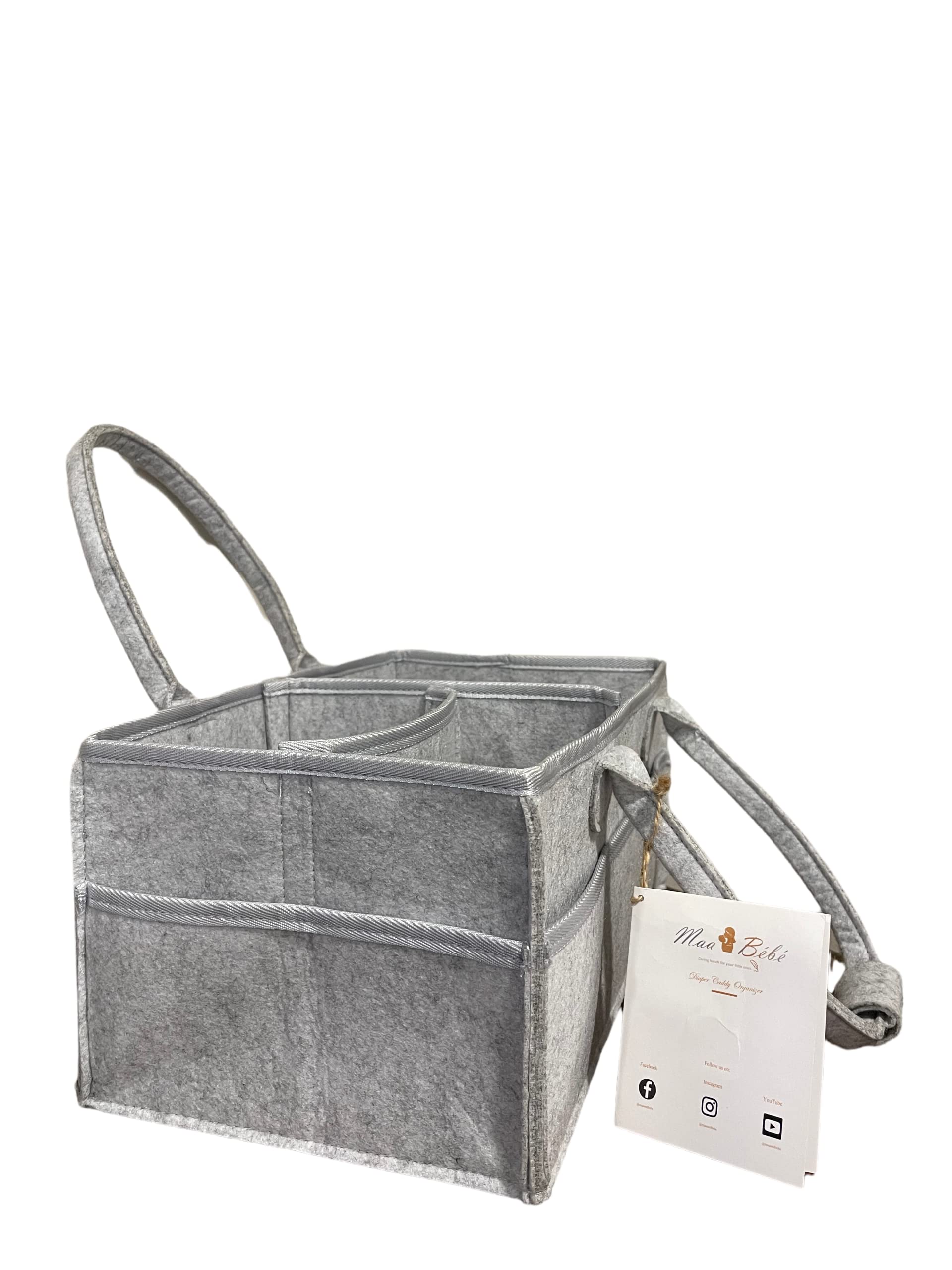 Maa and Bebe Diaper Caddy Organizer – portable storage basket – diaper holder made with handles – easy to carry (Grey)