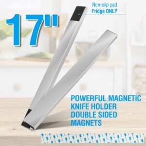 Magnetic Knife Holder for Refrigerator - Larger 17'' Kitchen Strong Magnet Double Sided Stainless Steel Knife Holder Strip for Wall No Drill - Magnetic Knife Rack Wall Mount