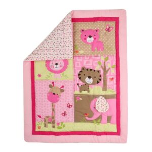 7 PCs Pink Safari Baby Girl Nursery Crib Bedding Set, 28 X 52, (PSS7001)