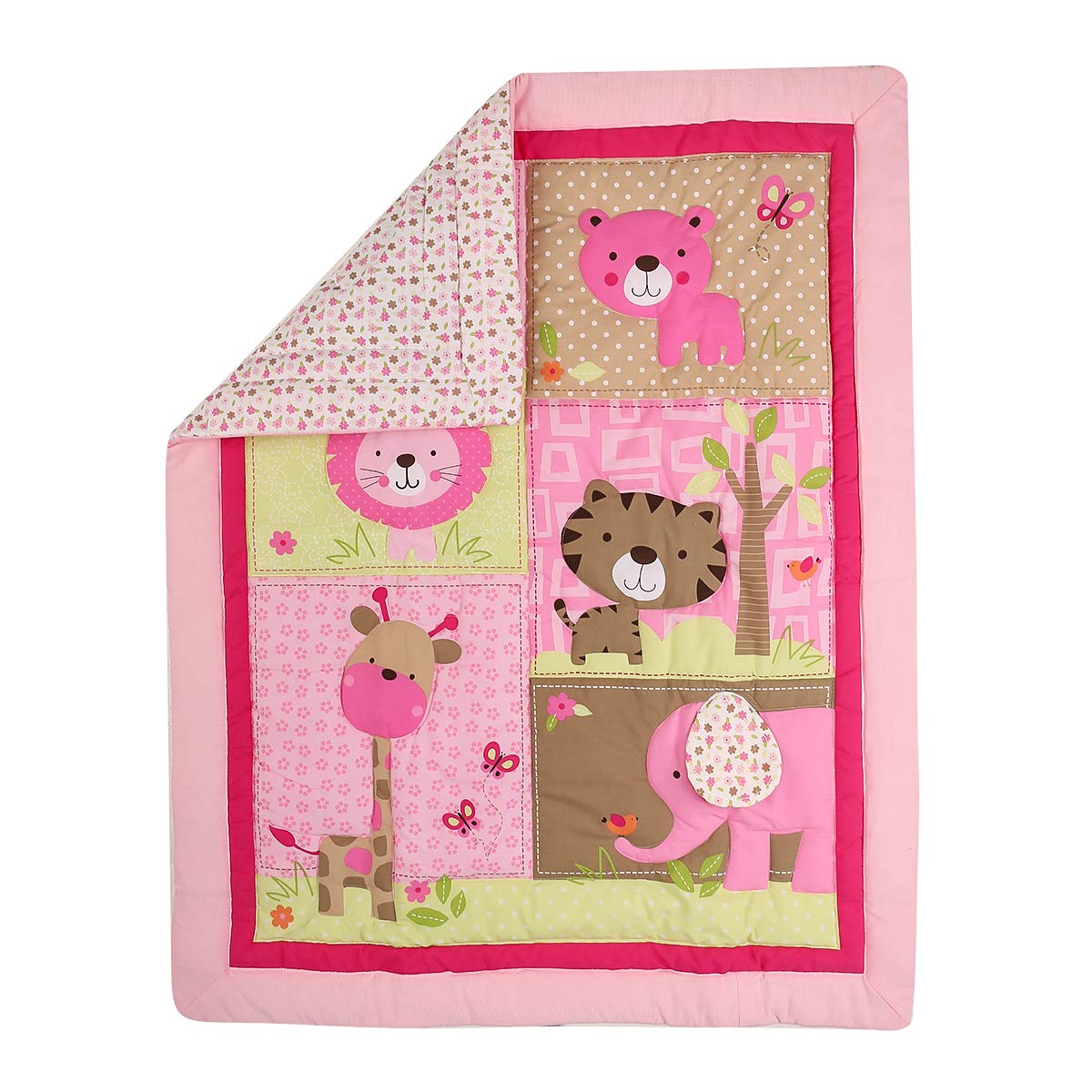 7 PCs Pink Safari Baby Girl Nursery Crib Bedding Set, 28 X 52, (PSS7001)