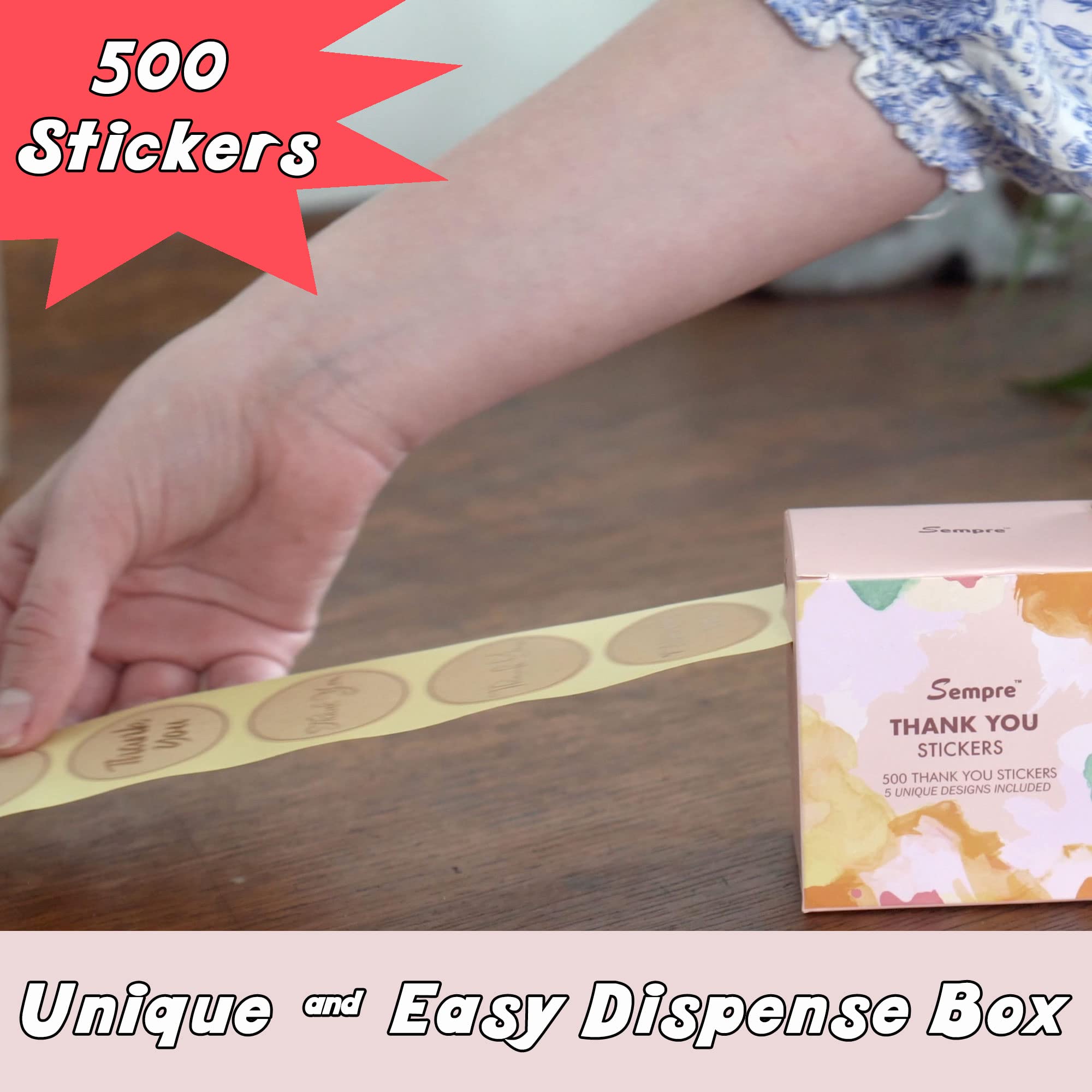 Thank You Stickers - 500 Kraft Gold Foil Labels with 5 Unique Designs, 1.5 inch Adhesive Sticker Roll in Convenient Gift Box for Small Business, Decoration for All Occasion and All Purpose (Kraft)