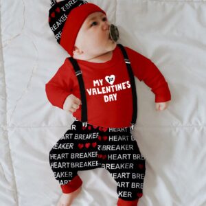 WIQI My First Valentine's Day Outfit Infant Baby Boy Spring Clothes Long Sleeve Romper and Love Heart Pants For 9-12 Months Baby Boys