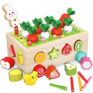 Uncle Nick Montessori Toys for Toddlers Educational Toys for 1 2 3 Year Old Girls Birthday Gifts, Wooden Shape Sorter Toy Carrot Harvest Game, Fine Motor Skill Early Learning Toys for Babies