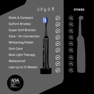 SPARX Electric Toothbrush for Teeth Whitening, Gum Care, & Polishing, Light Therapy Technology for Whiter Teeth & Healthy Gums, Rechargeable, Black