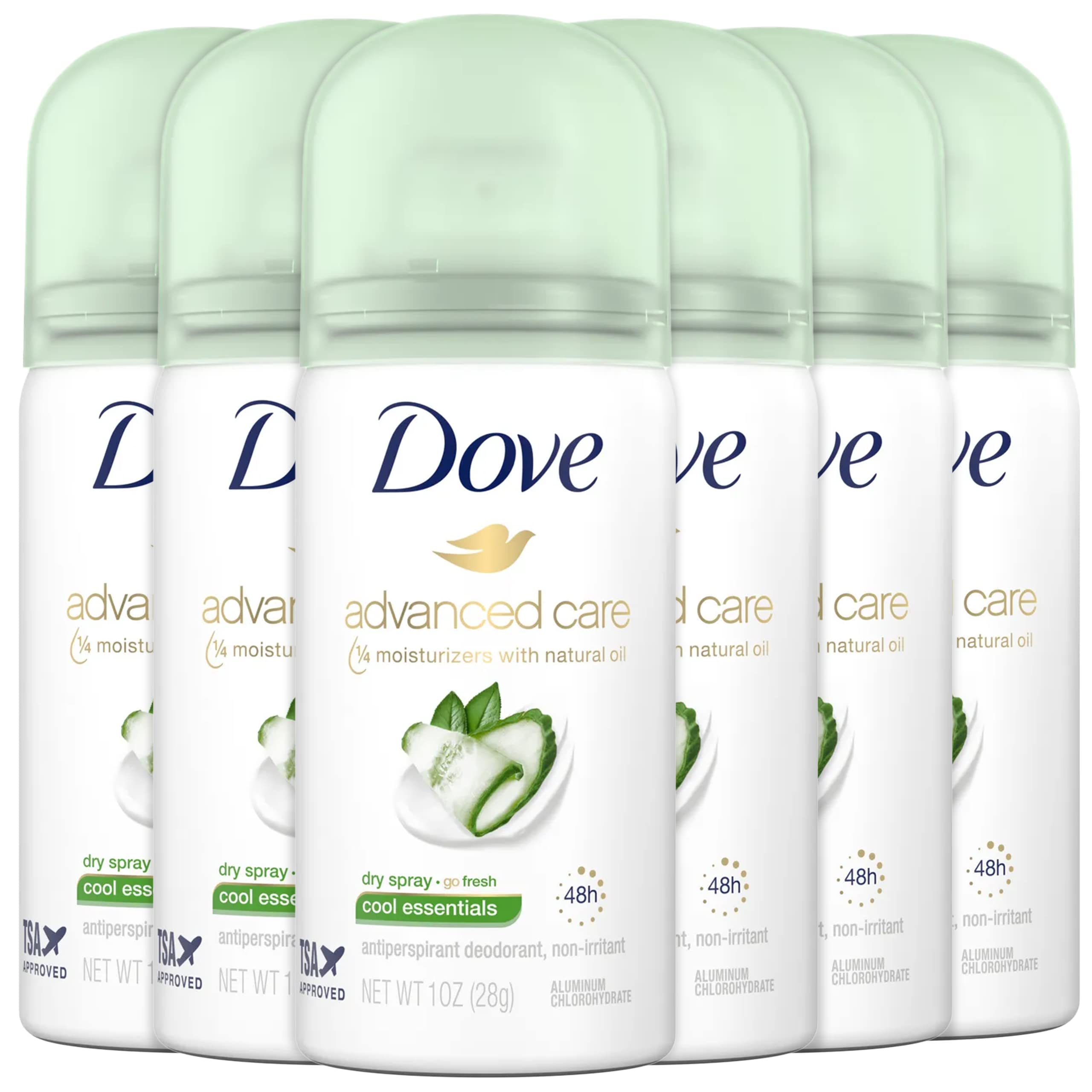 Dove Antiperspirant Deodorant Dry Spray, Go Fresh Cool Essentials Travel Size, 1 Ounce (Pack of 6)