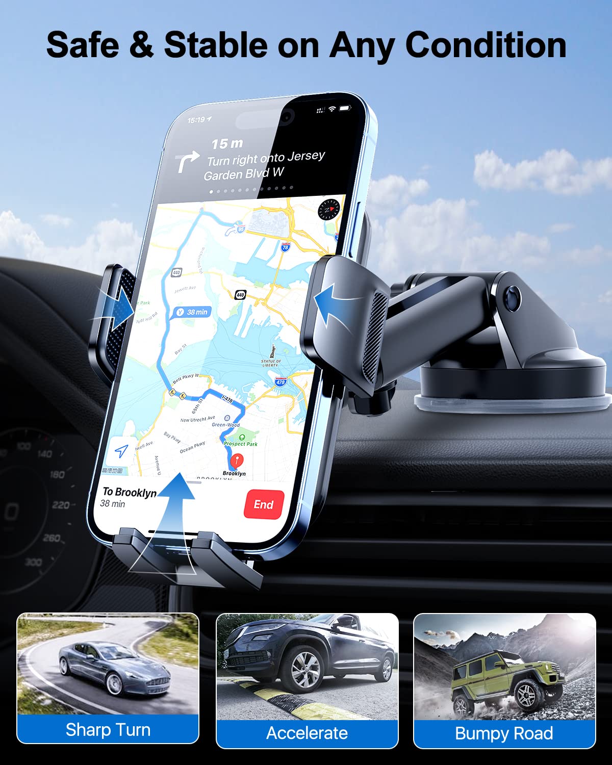 【Big Phones & Thick Case Friendly】 Universal Dashboard Phone Holder for Car, Cell Phone Holder for Car with Air Vent Clip Hands Free Clamp Cradle fit for All Smartphone iPhone Series