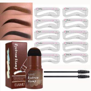 moulis one step eyebrow stamp & professional stencil kit, with 10 reusable stencils, pen brush, trimmer, long lasting waterproof, hairline shadow powder stick (dark brown)