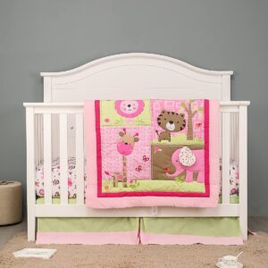 7 pcs pink safari baby girl nursery crib bedding set, 28 x 52, (pss7001)