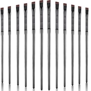 12 pieces eyeliner eyebrow brush fine angled eyeliner brush slanted eyeliner makeup brush slant tip brushes thin slanted flat angle brush artificial bristles eyebrow brushes for cosmetic (black)